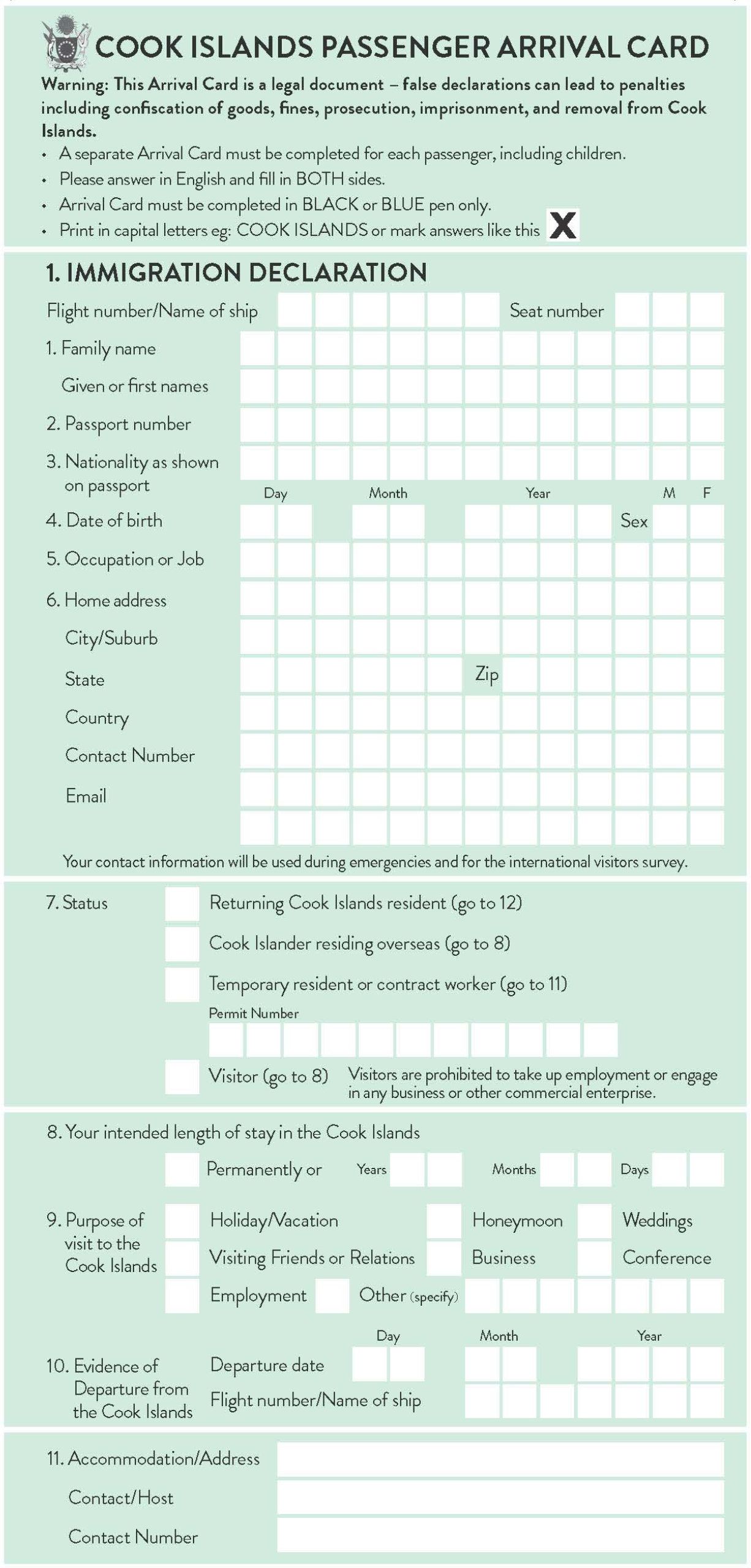 Cook Islands Passenger Arrival Card: What You Need to Know